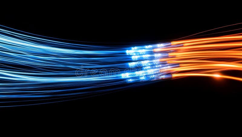 An Up-close View of Vivid Fiber Optic Cables Glowing in the Dark. Stock ...