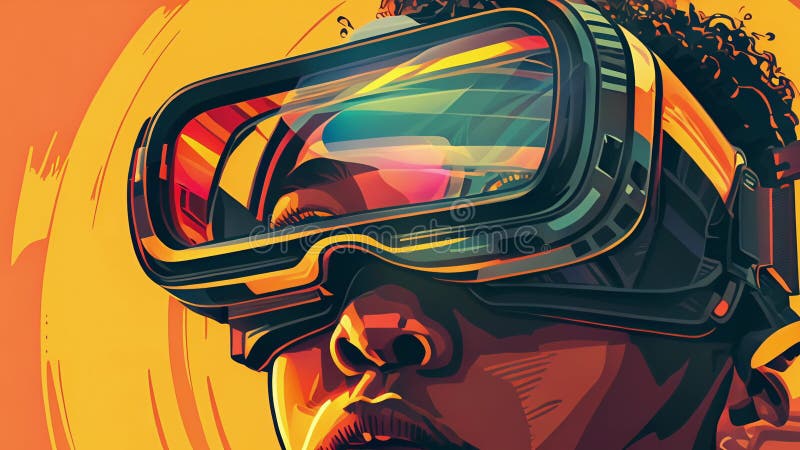 Up Close a Virtual Reality Headset Covers a Students Eyes As they ...