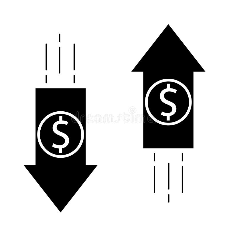 Up and Down Black Arrows with Dollar Symbol Icon.Financial Illustration ...