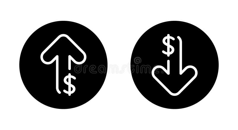 Up and Down Dollar Arrow Outline Icon on Black Circle. Increase and Decrease USD Sign Symbol ...