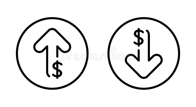 Up and Down Dollar Arrow Outline Icon on Circle Line. Increase and Decrease USD Sign Symbol ...