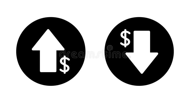 Up and Down Dollar Icon on Black Circle. Increase and Decrease USD Currency Sign Symbol Stock ...