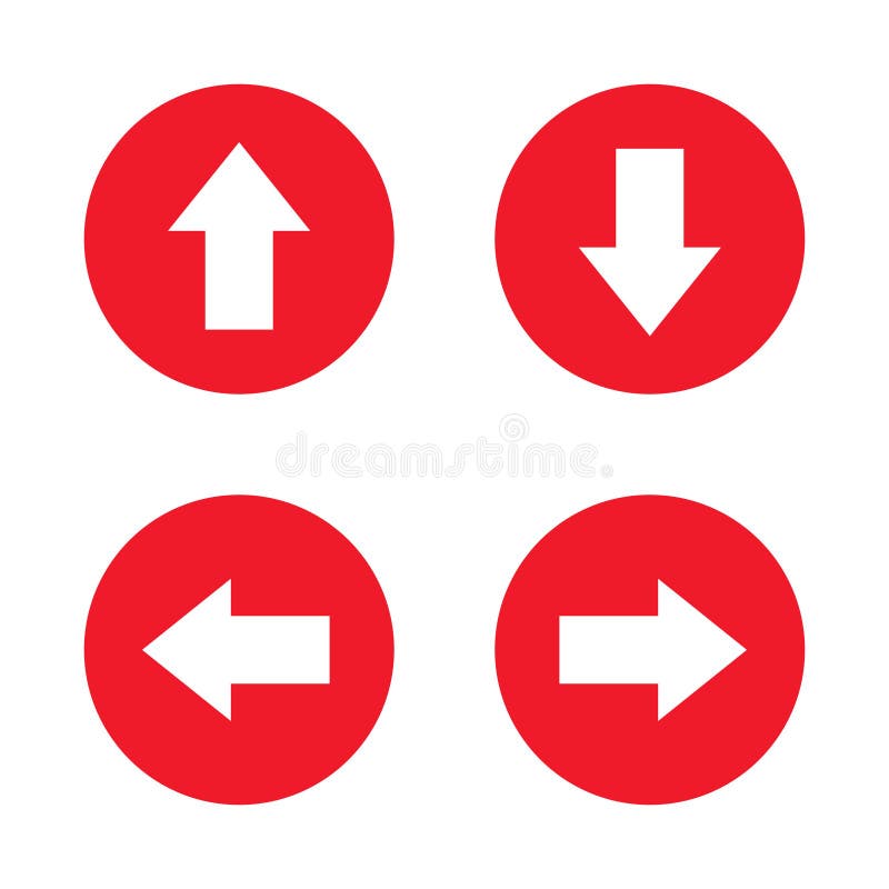 Up, Down, Left, and Right Arrow Icon on Red Circle Stock Vector ...