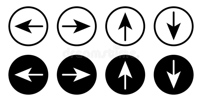 Up, Down, Left and Right Arrows Vector Icon Set. a Set of Eight Black ...