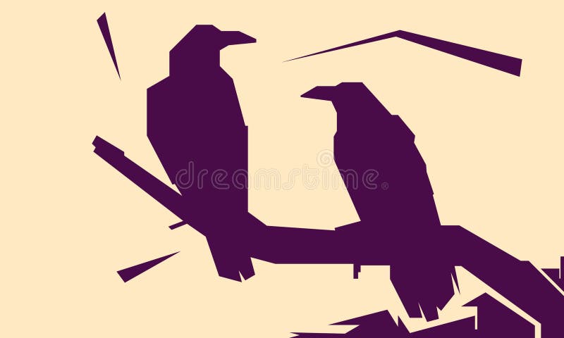Silhouette of Two Crows Grayscale Cartoon Minimalist Vector ...
