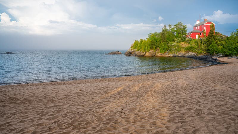 Marquette Harbor Lighthouse, McCarty`s Cove, MI Stock Photo - Image of ...