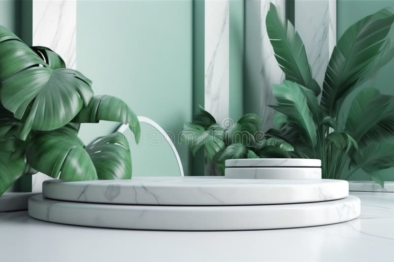 Up Podium Mock Design Marble Leaf Platform Space Color Green Creative ...