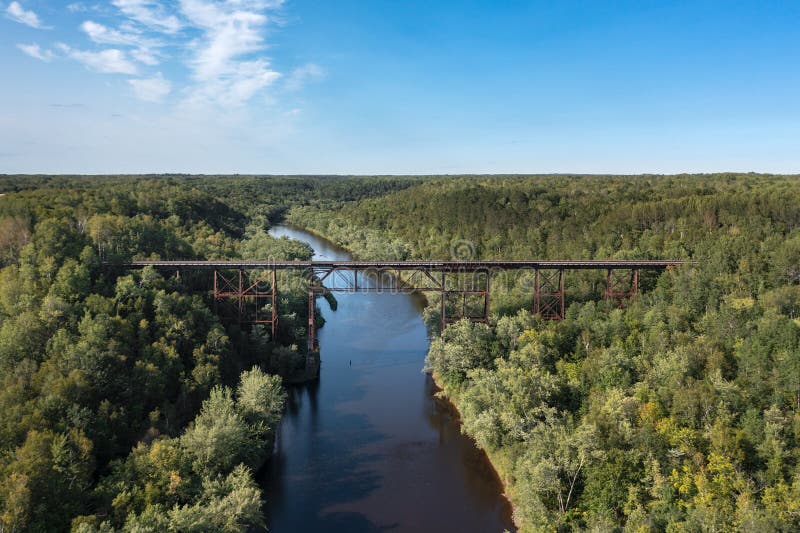 Up River View of Railroad Trestle Stock Photo - Image of outside ...
