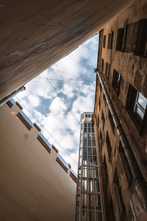 Up view from the courtyard stock image. Image of african - 143672475