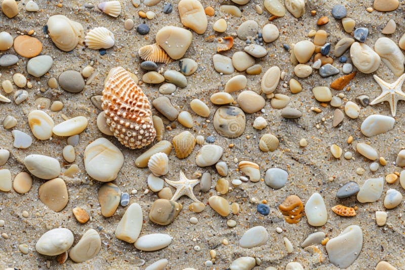 Seamless Pattern of Sand Beach Filled with Different Stones, Pebbles ...