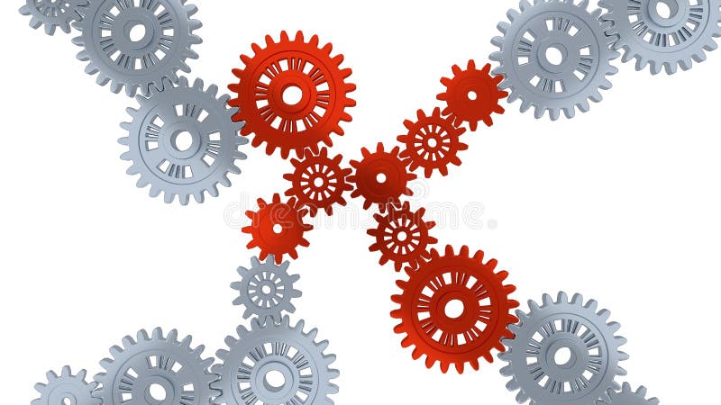 Up View of Some Silver Gears and Eight Red Stock Illustration ...