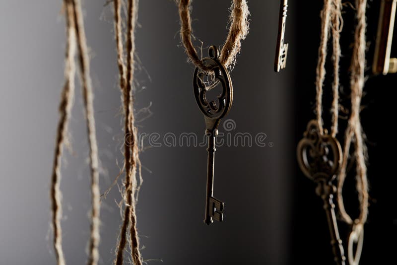 Up View of Vintage Keys Hanging Stock Photo - Image of backdrop, rusty ...