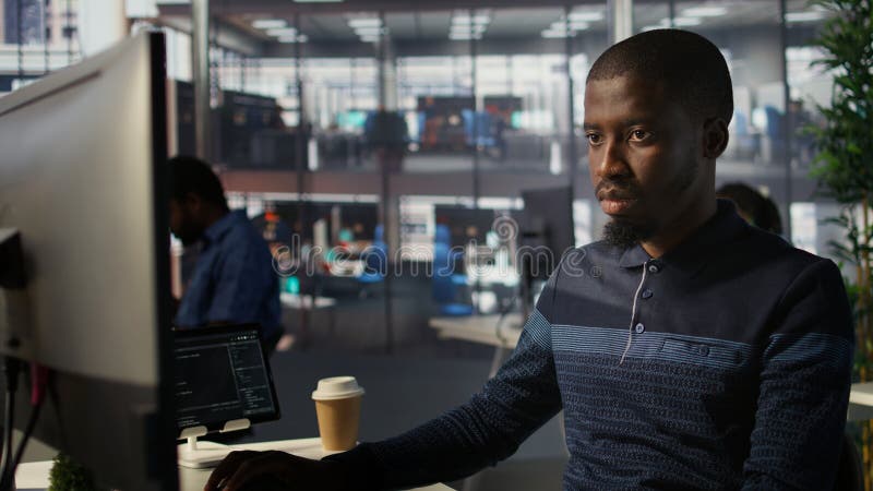 Upbeat Software Engineer Utilizing Cloud Computing Tech Stock Photo ...