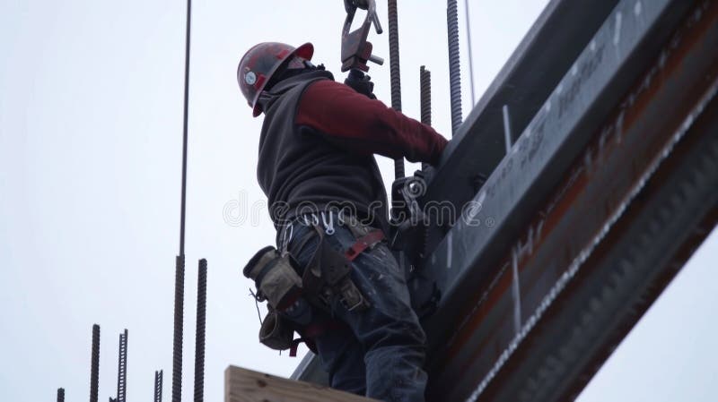 An Upclose Shot of a Worker Securing a Steel Beam into Place Adding To ...