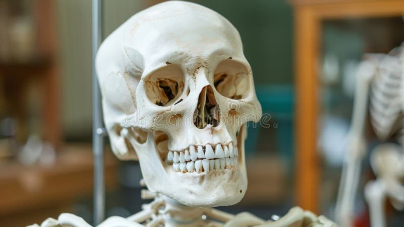 An Upclose View of a Fully Assembled Human Skeleton Displayed in a ...