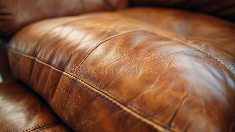 An Upclose View of a Luxurious Leather Sofa Highlighting the Soft ...