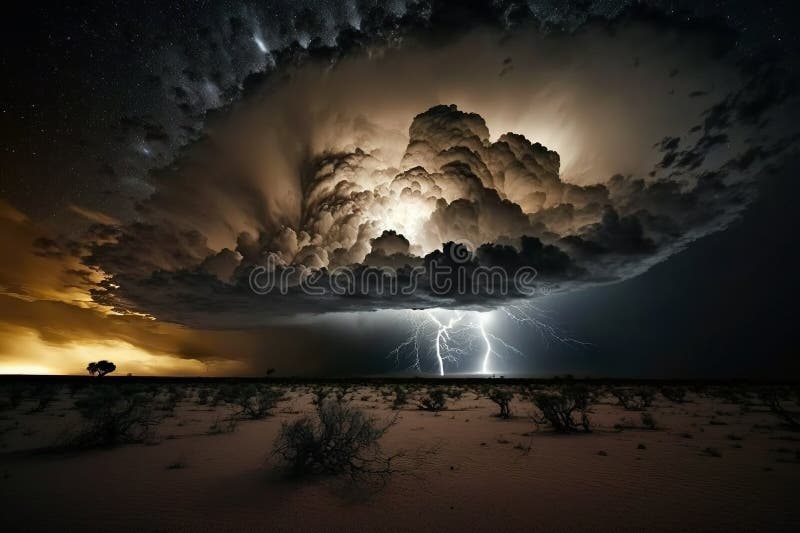 Upcoming Thunderstorm in the Night Desert. Generative AI Stock ...