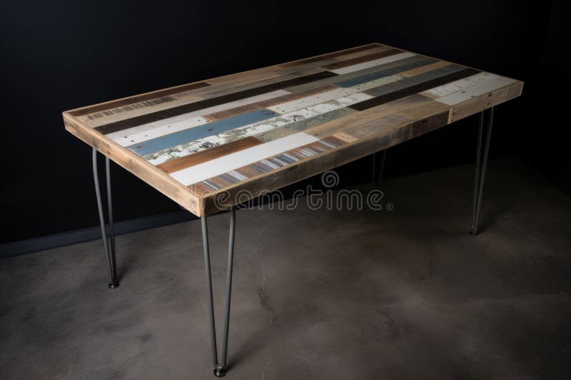 Upcycled Dining Table with a Mix of Different Types of Wood and Metal ...