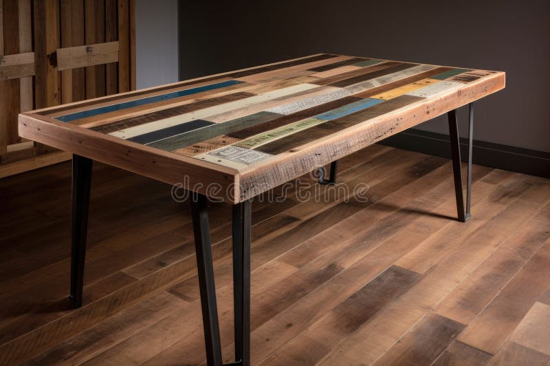 Upcycled Dining Table with a Mix of Different Types of Wood and Metal ...