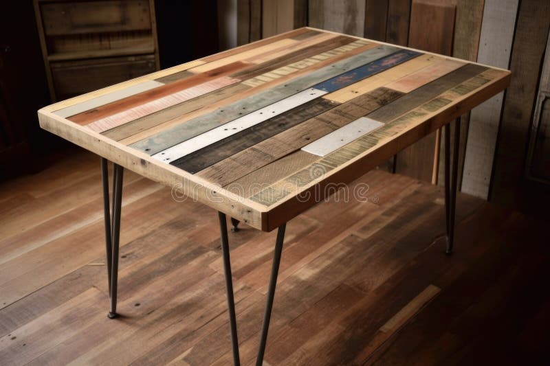 Upcycled Dining Table with a Mix of Different Types of Wood and Metal ...