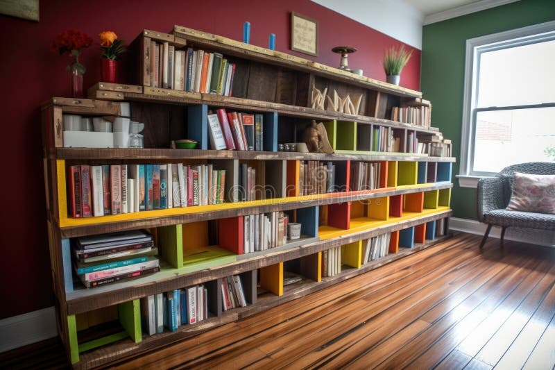 Upcycled Library with Upcycled Bookshelves and Upcycle Books Stock ...