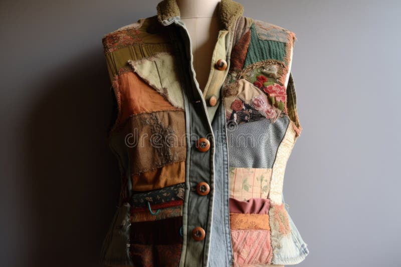 Upcycled Vest with Patchwork of Different Fabrics and Textures Stock ...