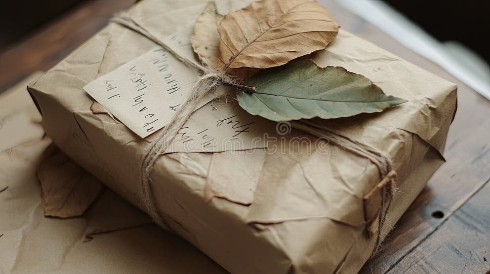 Upcycled Wrapping Using Brown Paper, Leaves, and Handwritten Notes ...