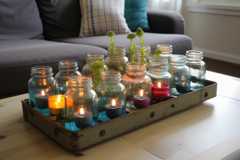 Upcycling Coffee Table Made from Recycled Glass Jars Stock Illustration ...