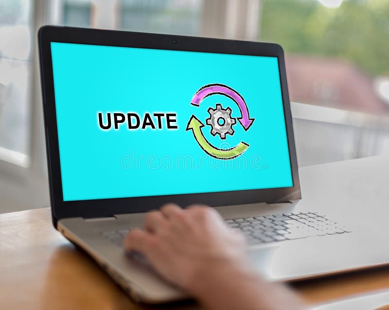 Update concept on a laptop stock image. Image of version - 114695299