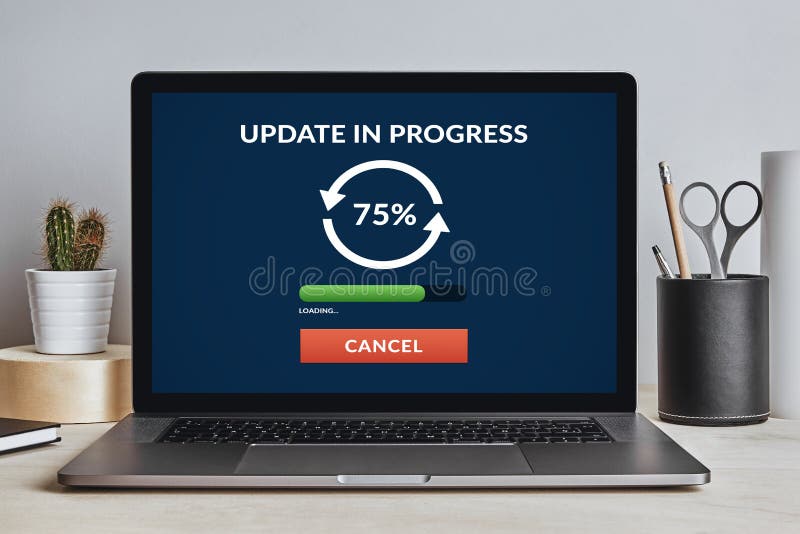 Update Concept on Laptop Screen on Modern Desk Stock Photo - Image of ...