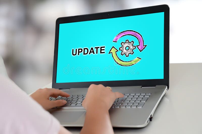 Update concept on a laptop stock image. Image of download - 114840037