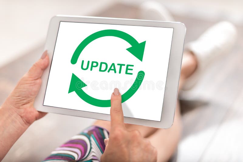 Update concept on a tablet stock photo. Image of icon - 135091310