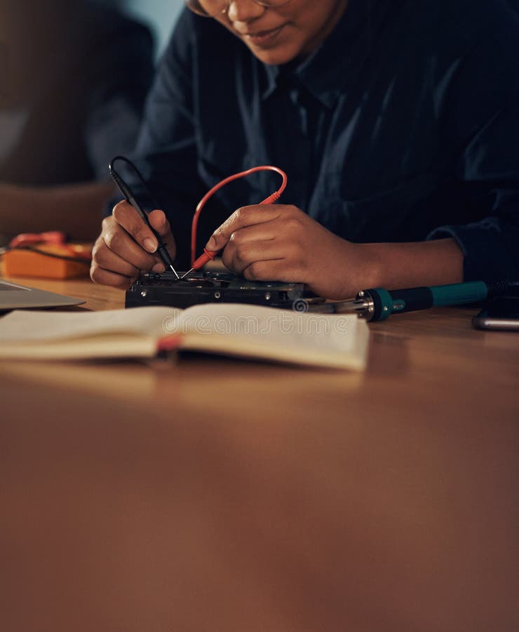 Update, Electrical Engineer and Hands with Tools, Hardware and Working ...