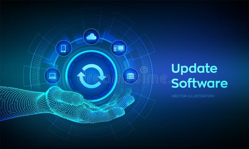 Update Icon in Robotic Hand. Upgrade Software Version Concept on ...
