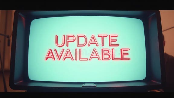 Update Notification Displayed on an Old Television Screen with Bright ...