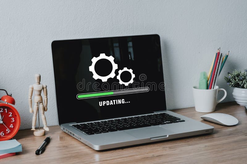 Person Waiting for Installing Update Process with Loading Bar Icon on ...