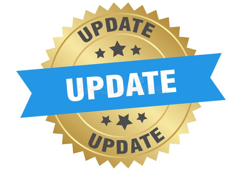 Update. Update Round Blue and Gold Label Isolated on Transparent ...