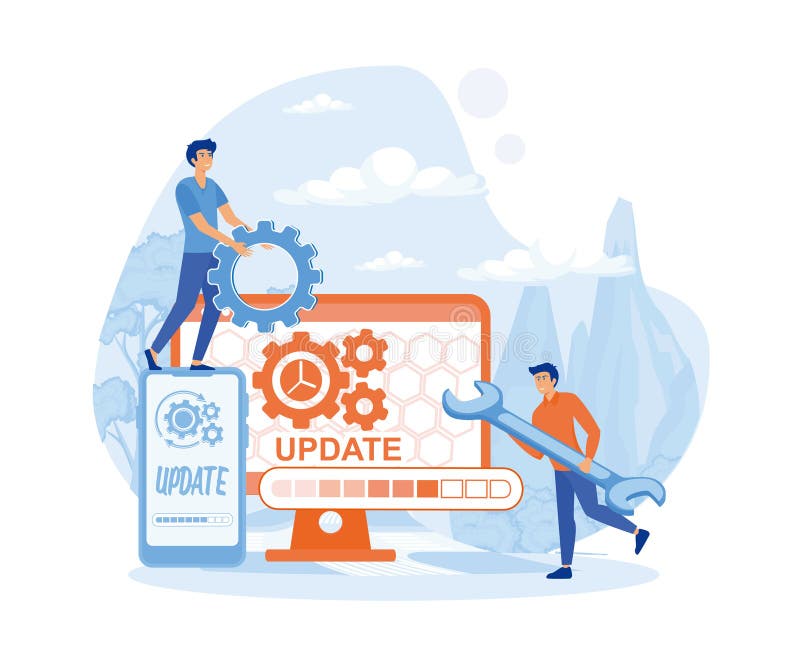 Update Software Mini People Work with Upgrade System. Stock Vector ...