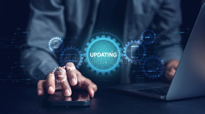 Update Software System In Computer Man Using Smartphone Upgrade Program Business Technology