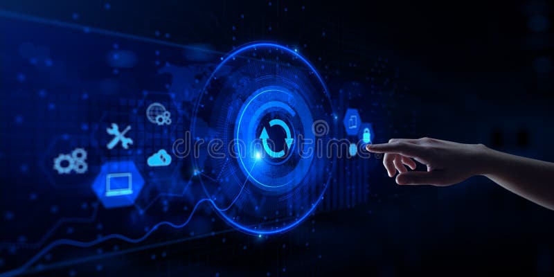 Update System Software New Version Upgrade Download. Hand Pressing ...