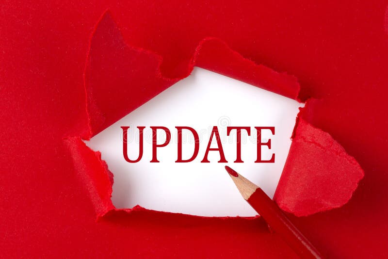 UPDATE Text on the Red Torn Paper with Red Pencil Stock Photo - Image ...