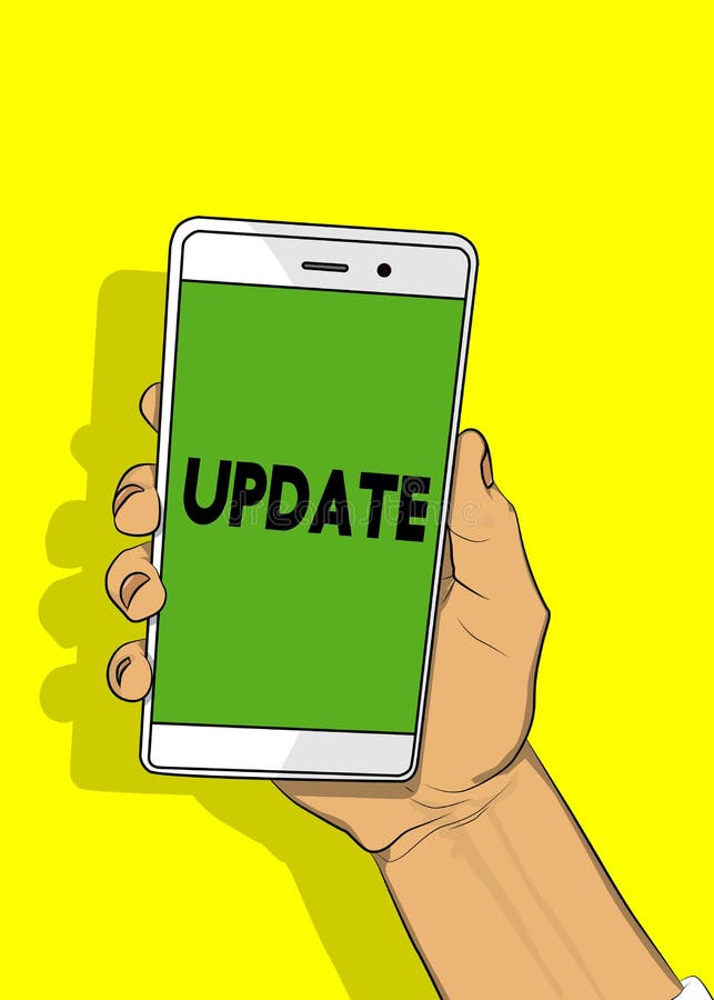 Update Text on Smartphone Screen. Cartoon Vector Illustrated Comic Book ...