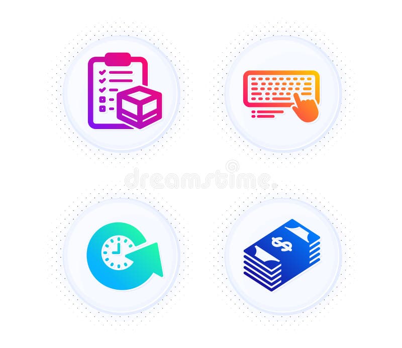 Update Time, Parcel Checklist and Computer Keyboard Icons Set. Usd ...