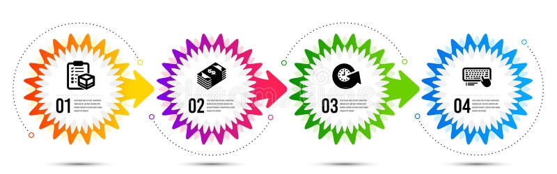 Update Time, Parcel Checklist and Computer Keyboard Icons Set. Usd ...