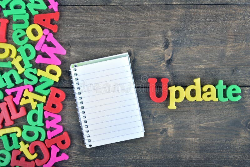 Update on wooden table stock photo. Image of education - 74534532