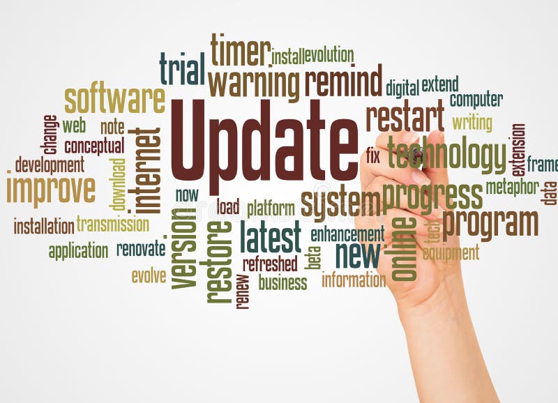 System Update Word Cloud and Hand with Marker Concept Stock Image ...