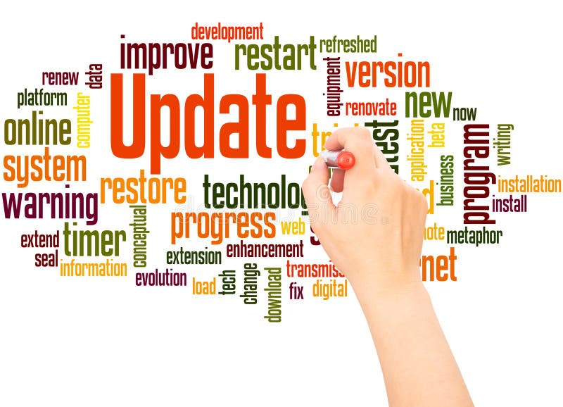 System Update Word Cloud and Hand with Marker Concept Stock Image ...