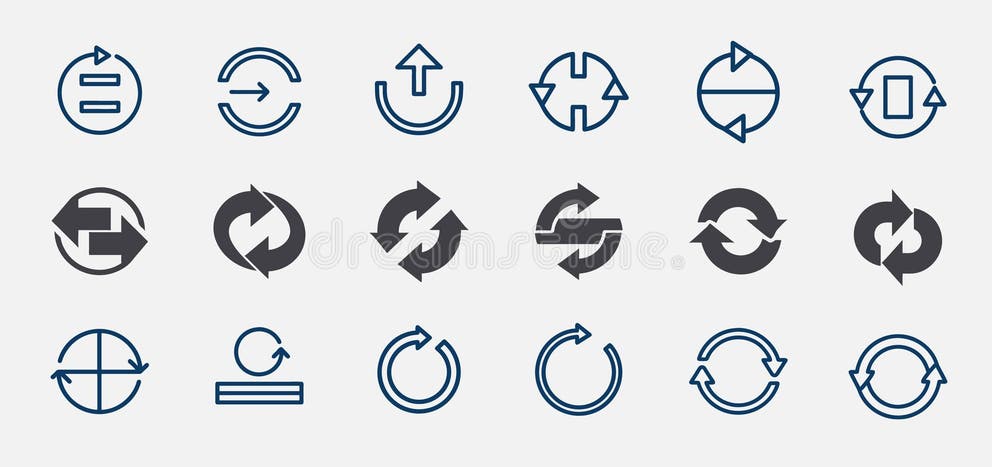 Updating with Two Circled Arrows, Loop Spin Turn Rotate Stock Vector ...
