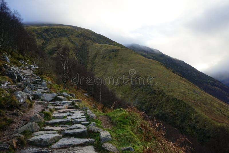Uphill Stone Steps at Ben Nevis Mountain in Scotland on a Cloudy Day ...