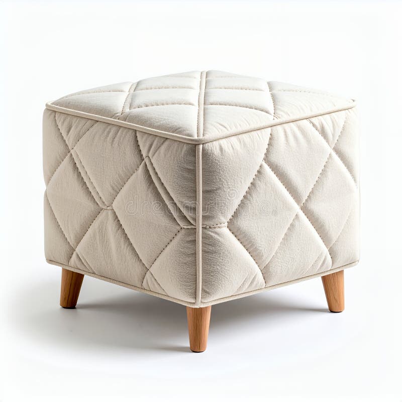 Upholstered Cube Ottoman with a Diamond Pattern Aesthetic on White ...